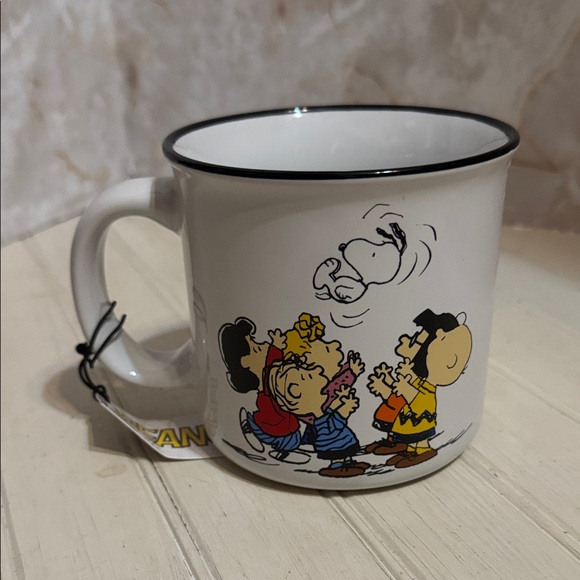Peanuts | Dining | Peanuts White Stoneware Mug With Black Rim And ...